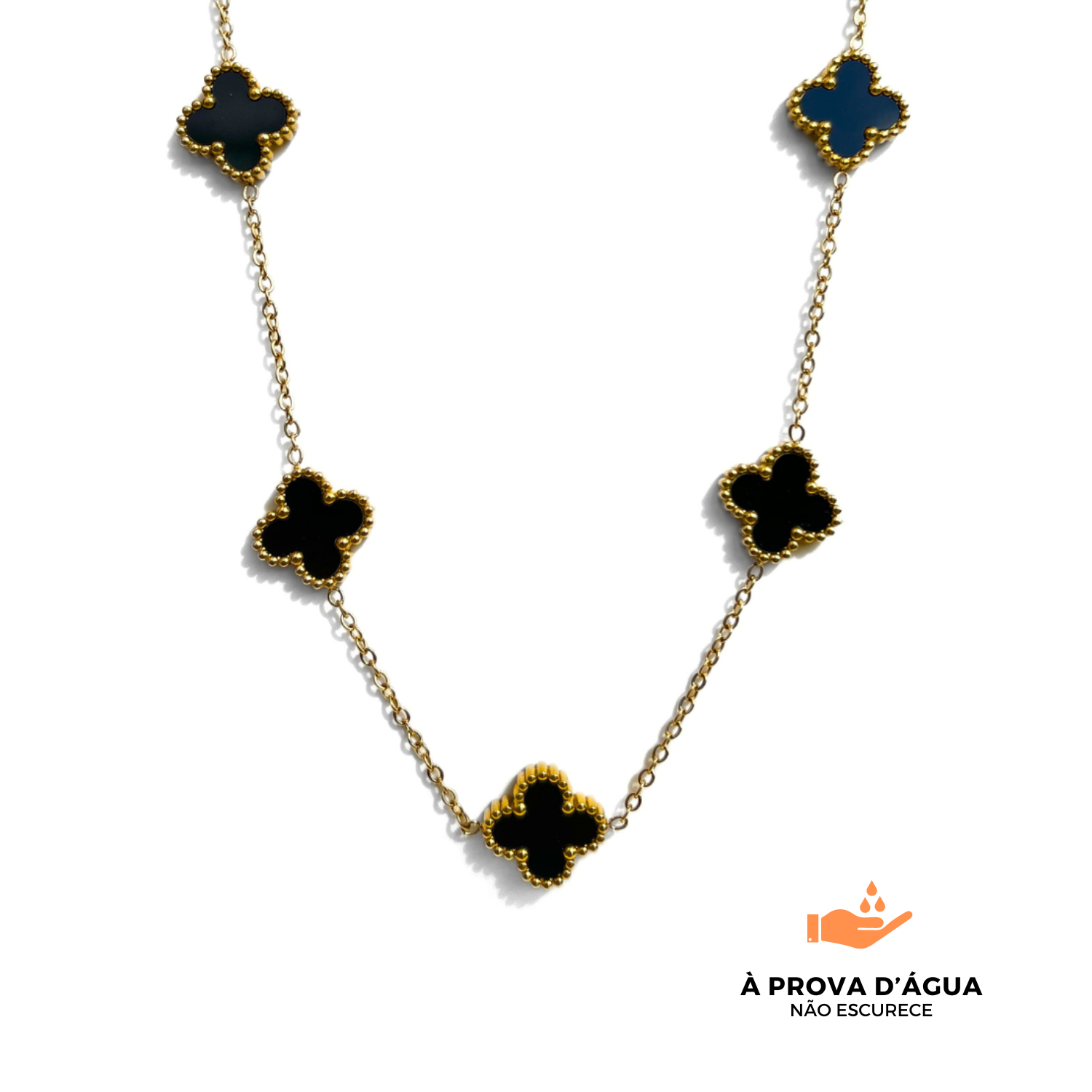 Colar de Trevo Preto Banhado em Ouro 18k | À Prova D'água | Joias Beout